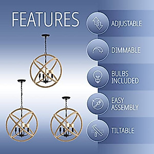 JONATHAN Y JYL9041A Soka 4-Light 20" Adjustable Globe Metal/Rope LED Pendant, Farmhouse, Coastal, Bohemian, Cottage, Industrial, Rustic, Transitional, Dining Room, Kitchen, Foyer, Black/Brown