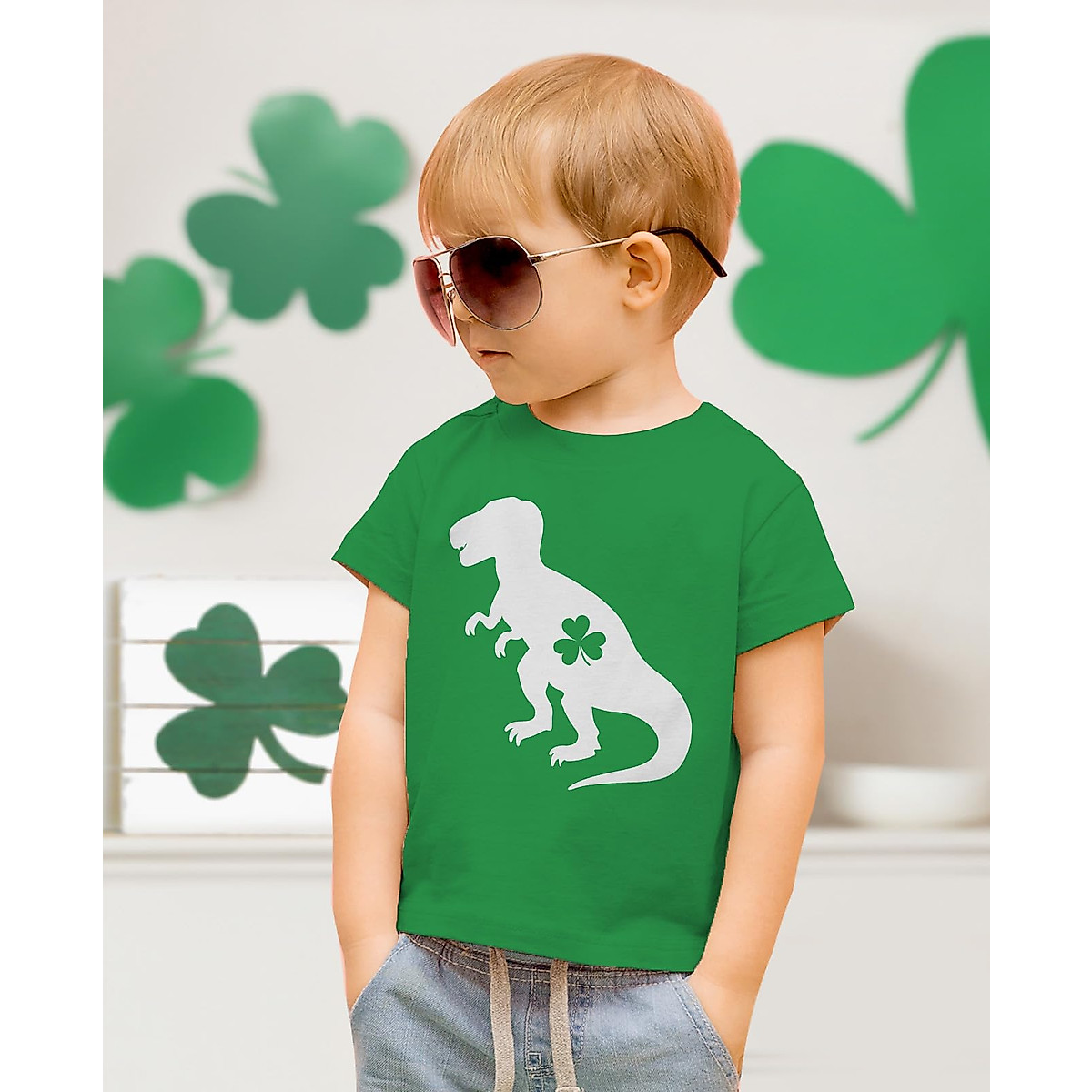 St Patrick Shirt for Boys Pattys Day T-Rex Leprechaun Toddler Kids T-Shirt 5T Green