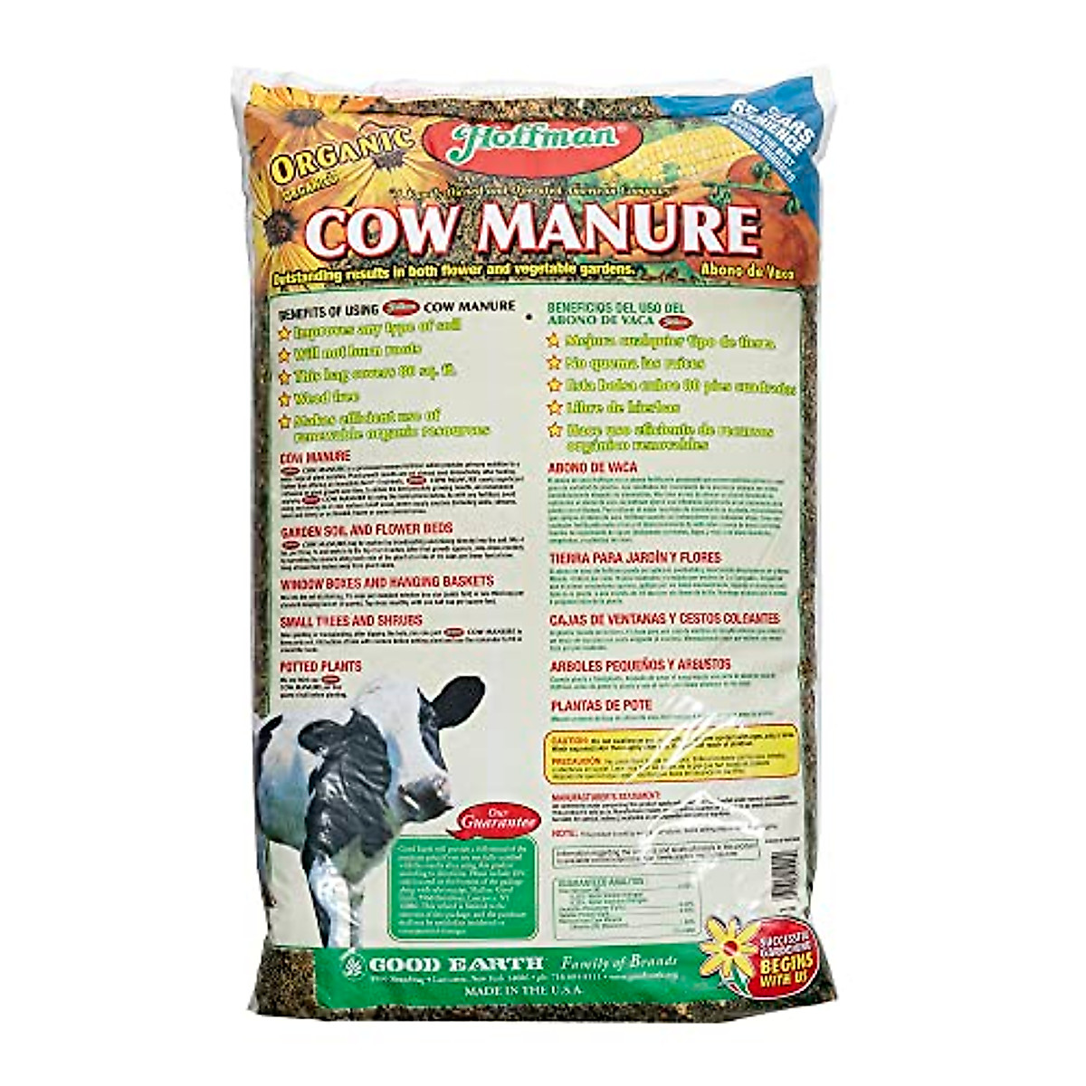 Hoffman Organic Cow Manure Garden Fertilizer Plant Food, 1-1-1, 20 Pounds