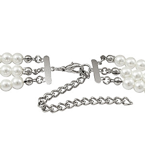 Isaac Kieran Faux Pearl 3-Strand Choker Necklace, Rhodium Finish, 6-mm Round Pearls, 13 Inches Long Plus 3 Inch Extender Chain (White)