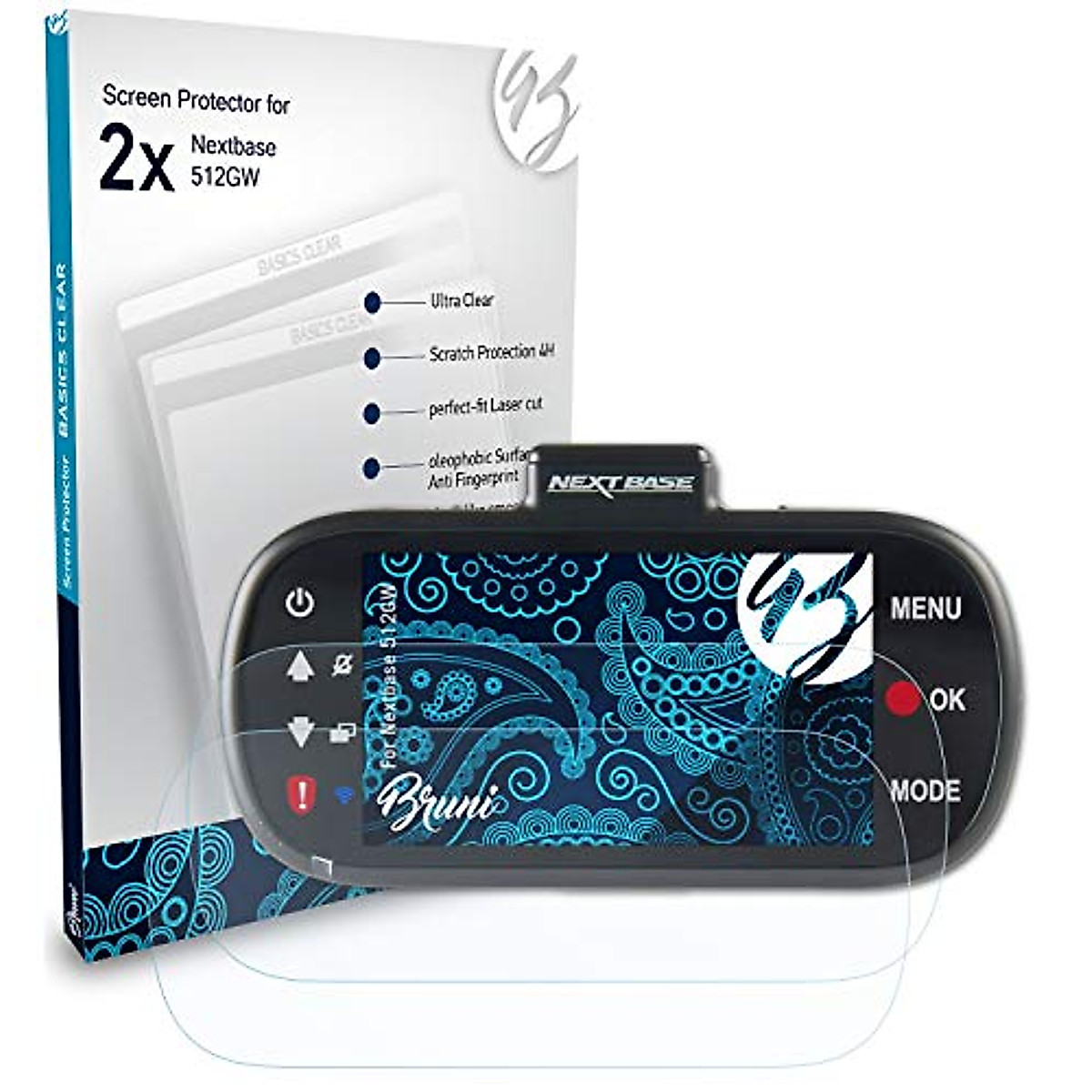 Bruni Screen Protector compatible with Nextbase 512GW Protector Film, crystal clear Protective Film (2X)