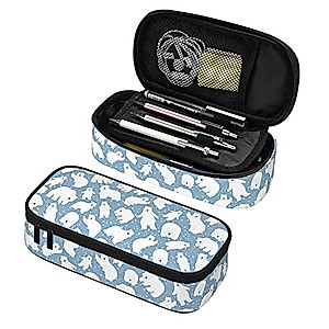 Jwzrene Polar Bear Pencil Case Large Capacity Pen Bag With Zipper Compartment Pencil Pouch Multifunction Stationary Bag For Boy Girl