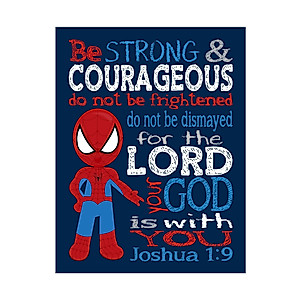 Spiderman Superhero Christian Nursery Decor Unframed Print - Be Strong and Courageous Joshua 1:9
