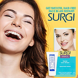 Surgi Facial Wax Strips, 2 sizes for Unwanted Facial Hair Removal, 2 pack