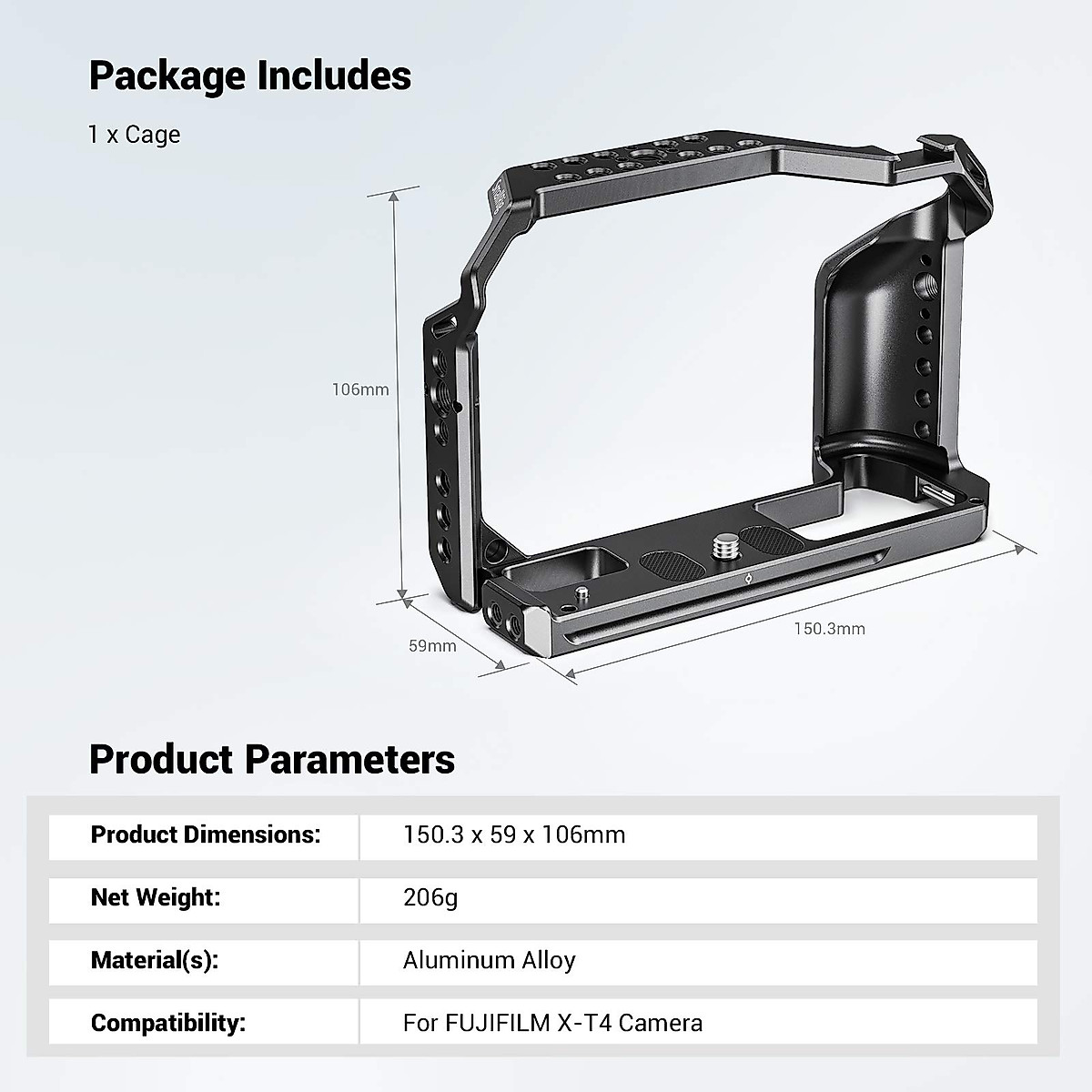 SmallRig X-T4 Camera Cage for FUJIFILM X-T4, Aluminum Alloy Cage with NATO Rail and Cold Shoe Mount for Microphone and Light CCF2808