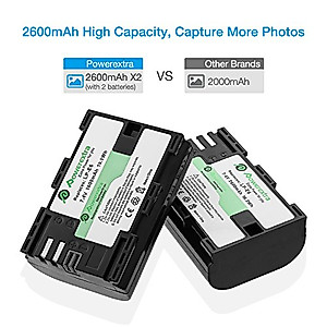 Powerextra 2 Pack Replacement Canon LP-E6, LP-E6N Battery for Canon C700, XC15, EOS 60D, 70D, 80D, 5D Mark II III and IV, 5DS, 5DS R, 6D, 7D Cameras BG-E14, BG-E13, BG-E11, BG-E9, BG-E7, BG-E6 Grips