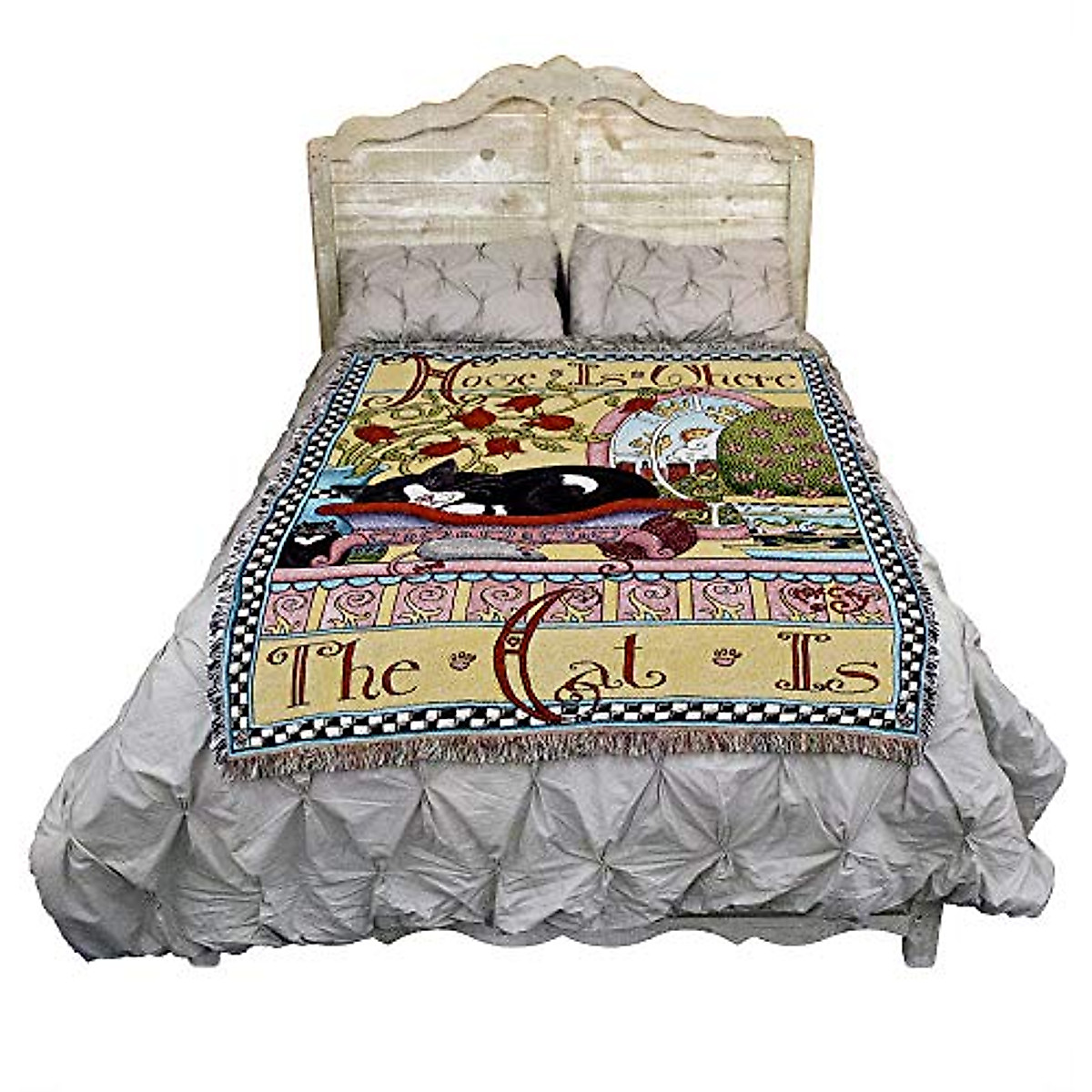 Pure Country Weavers Home is Where The Cat is Blanket by Alan McCoy - Gift for Cat Lovers - Tapestry Throw Woven from Cotton - Made in The USA (72x54)