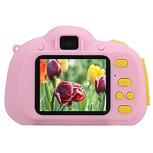 Kids Digital Camera, Cartoon Digital Camera, Mini Toy Camera for Girls Boys Birthday Gifts, with 2.0 Inch IPS Screen, Antilost Rope, Support Multilanguage, Pink (Pink)