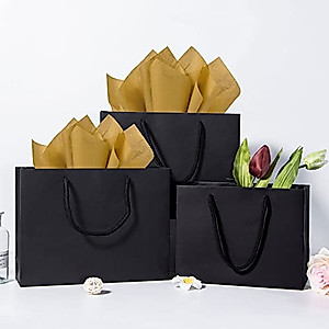 Dasofine Thick Kraft Paper Black Gift Bags with Handles 20pcs, Shopping Bag 9"×4"×7", Reusable Party Favor Bags, Matte Wrapping Bag for Small Business, Retail Stores, Merchandise