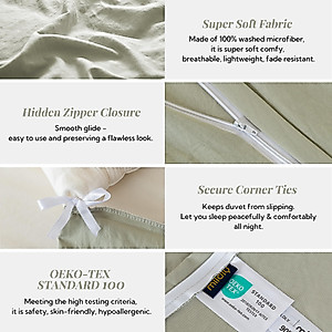 MILDLY Super Soft Duvet Cover - 100% Washed Microfiber October Mist Sage Comforter Cover Set 3 Pieces with Zipper Closure & Corner Ties (No Comforter)