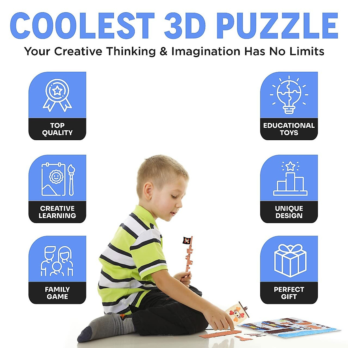 Toysical 3D Puzzle Set Q Pirate Ship DIY Sailing Boat Model Kits & Toys for Kids Gifts for Birthday, Christmas & New Year Building Hobbies, Crafts & Projects, 3D Puzzles for Kids Ages 8-10