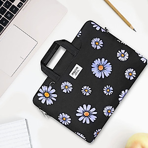 MOSISO Laptop Shoulder Bag Compatible with MacBook Air 15 inch M2 A2941 2023/Pro 16 2023-2019 M2 A2780 M1 A2485 A2141/Pro 15 A1398,15-15.6 inch Notebook, Camomile Briefcase Sleeve with Belt, Black