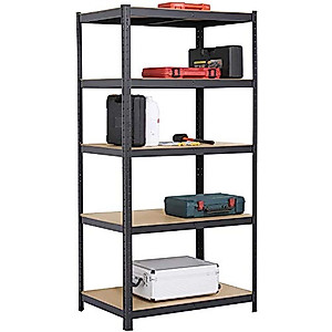 Shelving Unit 5-Shelf (28" L x 12" W x 59" H) Storage Shelves Heavy Duty Metal & MDF Rack Shelving Commercial Grade Utility Steel Storage Rack 386lbs Loading Capacity Per Shelf, Black