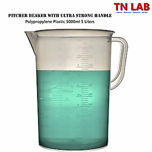 TN LAB Beaker Pitcher Measuring Cup Ultra-Strong Handle Polypropylene Plastic Graduated 5000ml 5L Holds 5.3 Quarts 1.25 Gallons