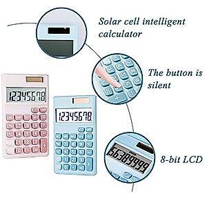Mini Calculator, Pocket Calculator 8-Digit Solar Battery Office Calculator,Dual Power Desktop Calculators(Blue, Pink)