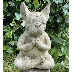 Qistubay French Bulldog Statue, Meditating Sitting French Bull Dog Decoration, Super Cute Yoga Pray Bull Dog Ornament for Garden Lawn Home Decor