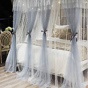 Joyreap Luxury 4 Corners Post Canopy Bed Curtains - Grey & White Cozy Drape Netting - Cute Princess Style Bedroom Decoration Accessories (59" W x 78" L, Full/Queen)