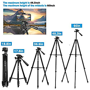 UBeesize 60” Phone Tripod with Carry Bag & Cell Phone Mount Holder for Live Streaming, Extendable Travel Lightweight Tripod Stand with Smartphone Wireless Remote, Compatible with iOS/Android