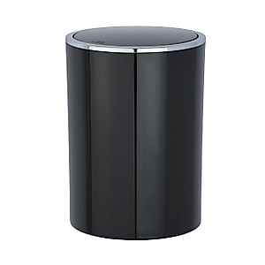 WENKO Inca Trash Can with Lid, Waste Bin with Swing Lid, Small Trash Can, Mini Trash Can, Small Garbage Can, Small Waste Basket, 1.3 Gal, Ø 7.28 x 10.04 in, Black