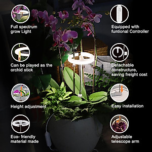 NOUKOW LED Plant Grow Lights for Orchid 10W Full Spectrum Plant Light with Auto ON & Off Timer 8/12/16H, 5 Dimmable Brightness, Height Adjustable Small Grow Lights for Indoor Plants