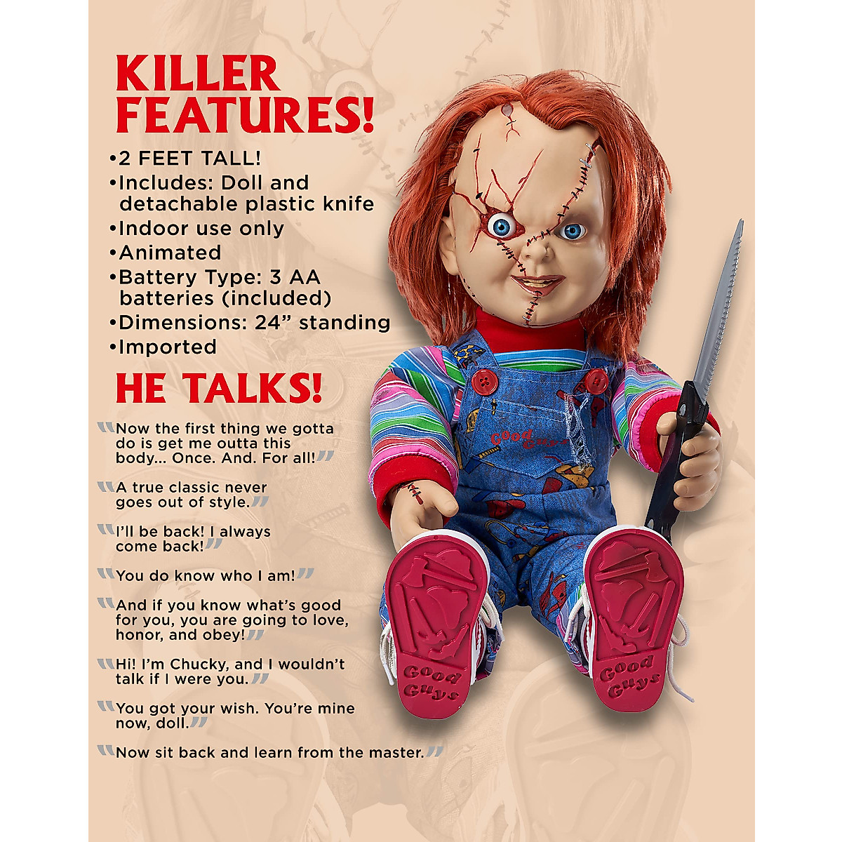 Spirit Halloween 2 Ft Talking Chucky Doll | Officially Licensed