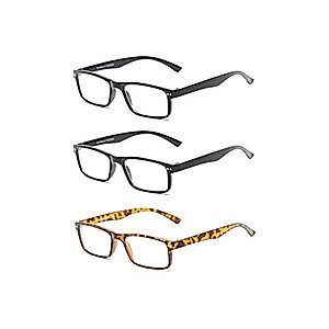 Readers Readers.com Fully Magnified Reading Glasses: The Cordon - 3 Pairs, Classic Rectangle for Women and Men - Black/Tortoise, 2.50
