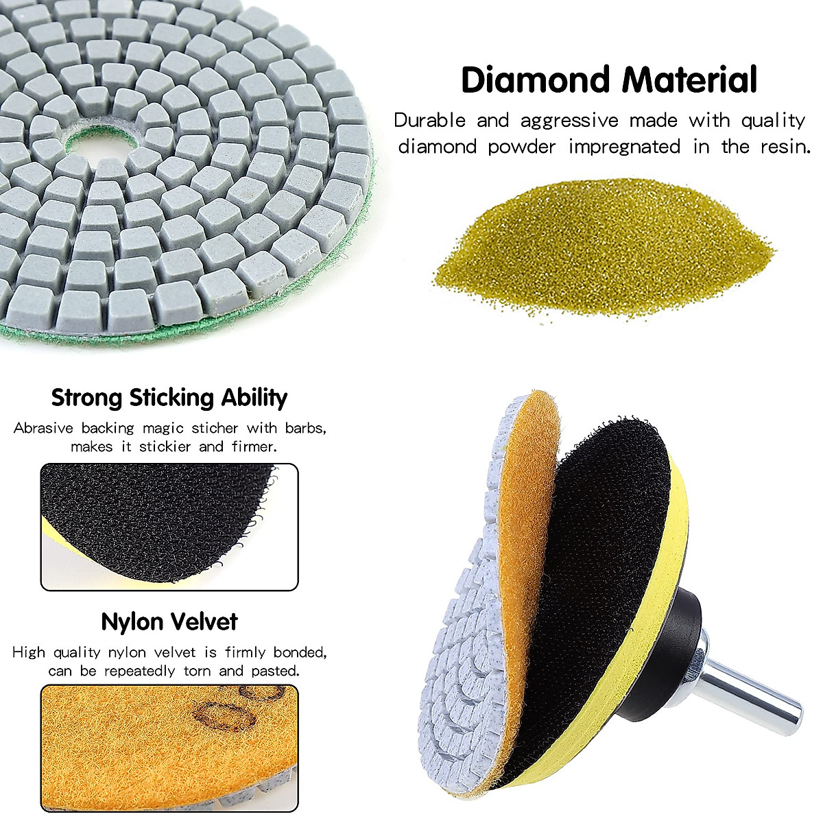 OCR Diamond Polishing Pads 3 inch Wet/Dry Polishing Kit 10pcs 50#-3000# Grit Pads Plus a Backer Pad for Granite Concrete Marble Polishing