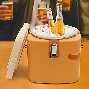 TFCFL 9.5L/2.5gal Commercial Insulated Soup Container, Commercial Food Warmer for Hot or Cold Food, Food Cooler with 4 Buckles, Soup Carrier for Restaurant, Canteen, Home (Yellow)