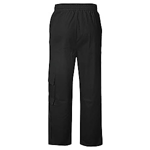 WDIRARA Men's Drawstring Waist Streetwear Long Cargo Pants with Pockets Black M