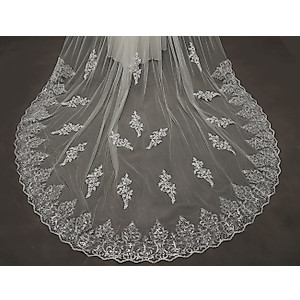 EllieHouse Cathedral 1 Tier Sequin Lace Wedding Bridal Veil White