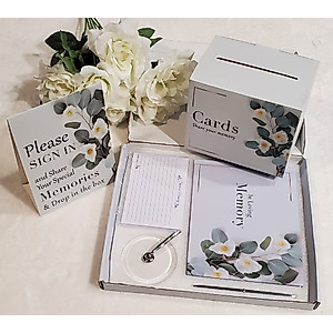 7 pcs Guest Book Set, Funeral Guest Book, Includes: Guestbook, 50 Memory Cards, Ball Pen+Pen Stand, Table Sign, Card Box, Mailer Box, Celebration of Life Guest Book, Registry Book, Memory Book
