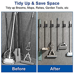 YuGtcen Broom Holder Wall Mount 5 pcs, Self Adhesive Broom Holder Broom Gripper Super Anti-Slip Mop and Broom Organizer Wall Hanging, 304 Stainless Steel Broom Hanger for Bathroom, Kitchen, Garage