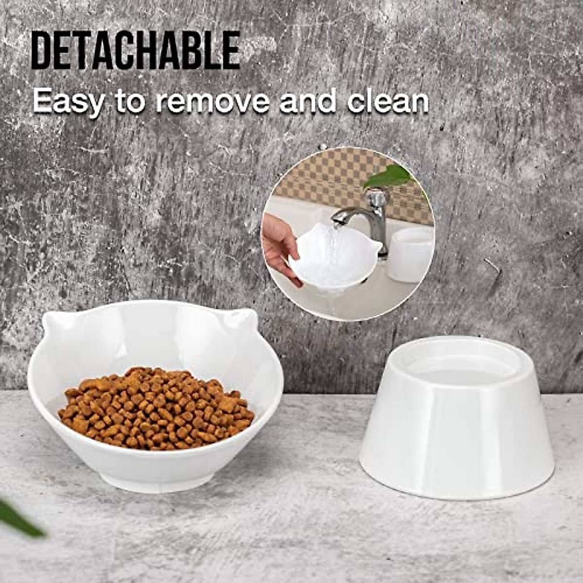 Detachable Elevated Cat Bowls, 15° Tilted Raised Cat Food Bowl Anti-Vomiting,Whisker Friendly, Adjustable Cat Dishes for Protecting Spine,Adult Kitten