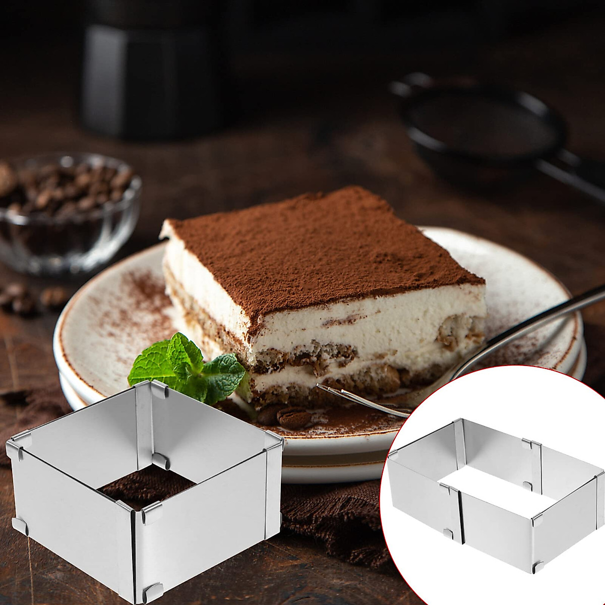 Cabilock Tiramisu Baking Mould for Mouss Ring Stainless Steel Cake Ring Pastry Ring Cirle Mold for Baking Cutting Cake Biscuit (Silver 6 Inch)