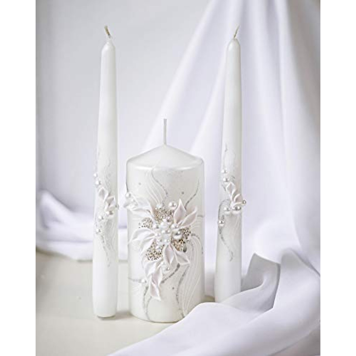 Magik Life Unity Candle Set for Wedding - Wedding Accessories for Reception and Ceremony - Candle Sets - 6 Inch Pillar and 2 10 Inch Tapers - Decorative Pillars White