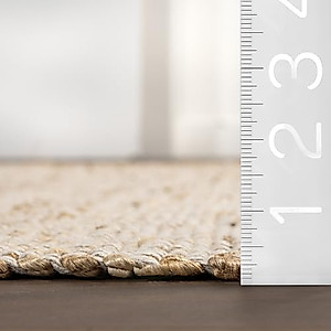 nuLOOM 5x8 Elfriede Jute & Cotton Hand Woven Area Rug, Natural, Solid Rustic Farmhouse Style, Weaved Design, Natural Fiber, For Bedroom, Living Room, Dining Room, Hallway, Office, Entryway