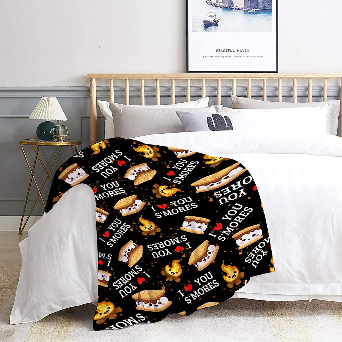 Cute S'Mores Throw Blanket,Marshmallow Cookie Blankets Gift Soft Cozy Plush Bedding Blanket,Fuzzy Flannel Fleece Blanket for Kids Adults Couch Sofa Camping,40"x50"-Throw Size for Kids