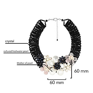 Midnight Garden Cultured Freshwater Pearl and Crystal Beads Floral Statement Necklace