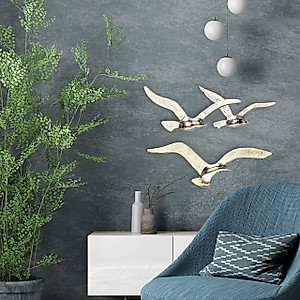 WHW Whole House Worlds Americana Flying Birds Metal Wall Decor Art, Handcrafted, Cast of Fine Silver Aluminum, Bas-relief, 15.25 Inches Wide and 13.25 Inches Wide