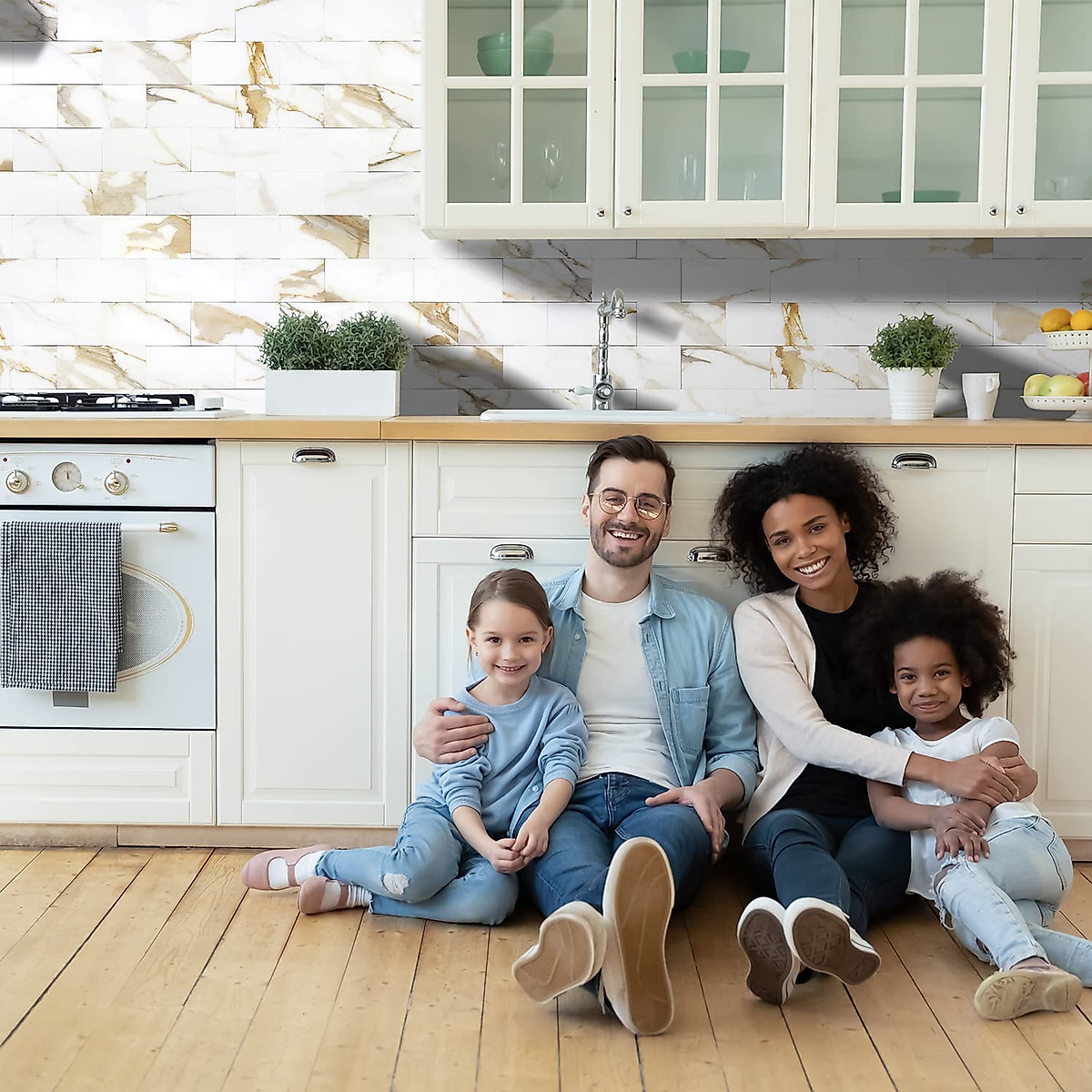 STICKGOO 10-Sheet Peel and Stick Backsplash for Kitchen, Stick on Kitchen Backsplash PVC Wall Tile, Calacatta Golden Self Adhesive Subway Tile