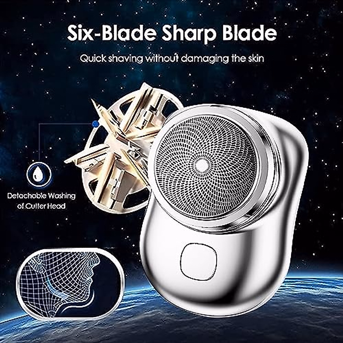 Men's Mini-Shave Portable Electric Shaver, Pocket Size Portable Shaver Wet and Dry Mens Razor Easy One-Button Use for Home,Car,Travel(Silvery)