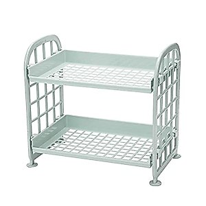 lasenersm 1 Piece Plastic Bathroom Storage Shelf 2 Layer Desktop Shelf Bathroom Countertop Organizer Cosmetic Makeup Storage Rack Home Organization Storage Shelf Holder, Green