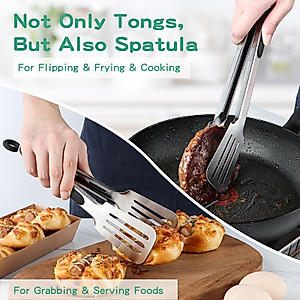 Lebabo Metal Tongs for Cooking, Set of 2 Stainless Steel Spatula Tongs for Grilling, Cooking and Flipping, Strong Grip for Ribs, Steak and Fish, Comfortable Grip, Easy Pull Lock, 9 inch & 12 inch