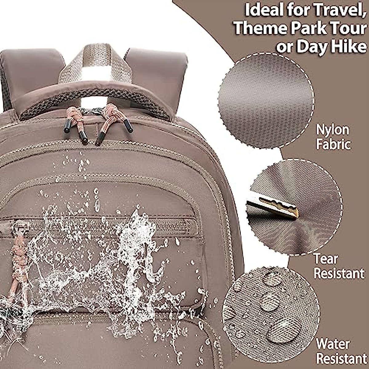 AUGUST 18 Multi-Pocket Backpack for Women Men, Casual Laptop Backpacks with Breathable Shoulder Straps and Luggage Belt for College Commute Business, 25L(Brown)