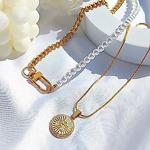 Initial Necklaces for Women 14k Gold Plated Snake Chain Necklace Stainless Steel Herringbone Necklace Round Pearl Chain Cursive Initial Letter Pendant Necklace Alhpabets Snake Chain For Women Girl Jewelry Gifts (K, Gold)