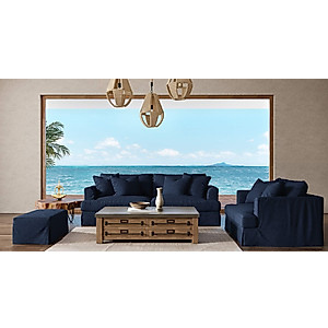 Sunset Trading Newport Slipcovered Sofas, Large 94" Wide Stationary, Performance Fabric Navy Blue (SY-130000-391049)