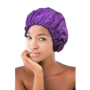 Glow by Daye Satin Lined Shower Cap, Adjustable and Waterproof with Satin Interior for Hair Protection, Large, Purple Rain