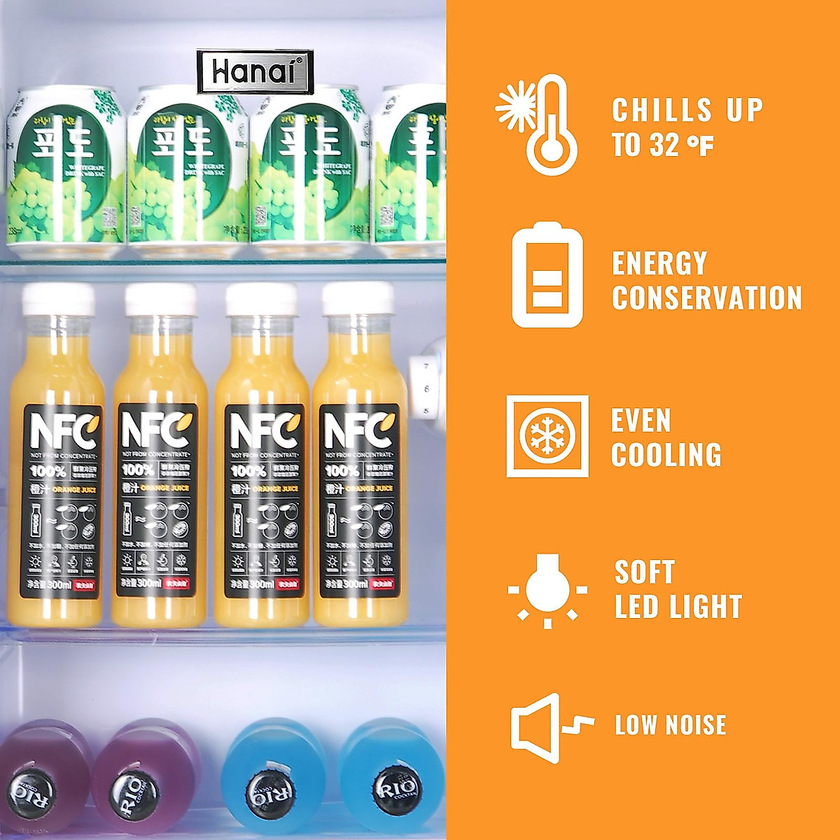 WANAI Beverage Refrigerator Mini Fridge Cooler Clear Glass Door 3.5 Cu.Ft Soda Beer Wine Fridges for Office Dorm Home Bar with Adjustable Removable Shelves White Inner