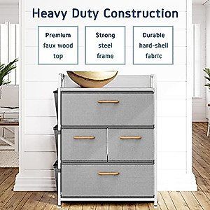 Nestl Fabric Dresser Organizer, 4 Drawer Dresser, Storage Dresser for Closet Storage - Small Dresser for Bedroom, Nursery, & Closet with Shoe Rack, Easy to Pull Wood Handles & Textured Wood Top - Gray