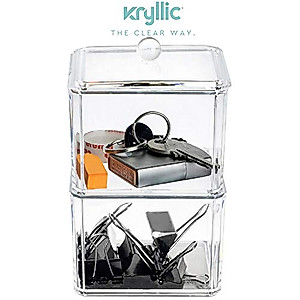 JAROFUREL Kryllic Q tips Organizer - Qtip Holder - Qtip Holder Bathroom - Cotton Swab Holder - 2 Slot Acrylic Bathroom Organizer with Lid - Cotton Ball Holder, Clear, 4x4x5.5 Inch (Pack of 1)